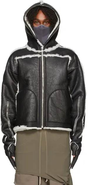 Rick Owens Black Shearling Sealed Jacket In 911 Black/Milk - 58